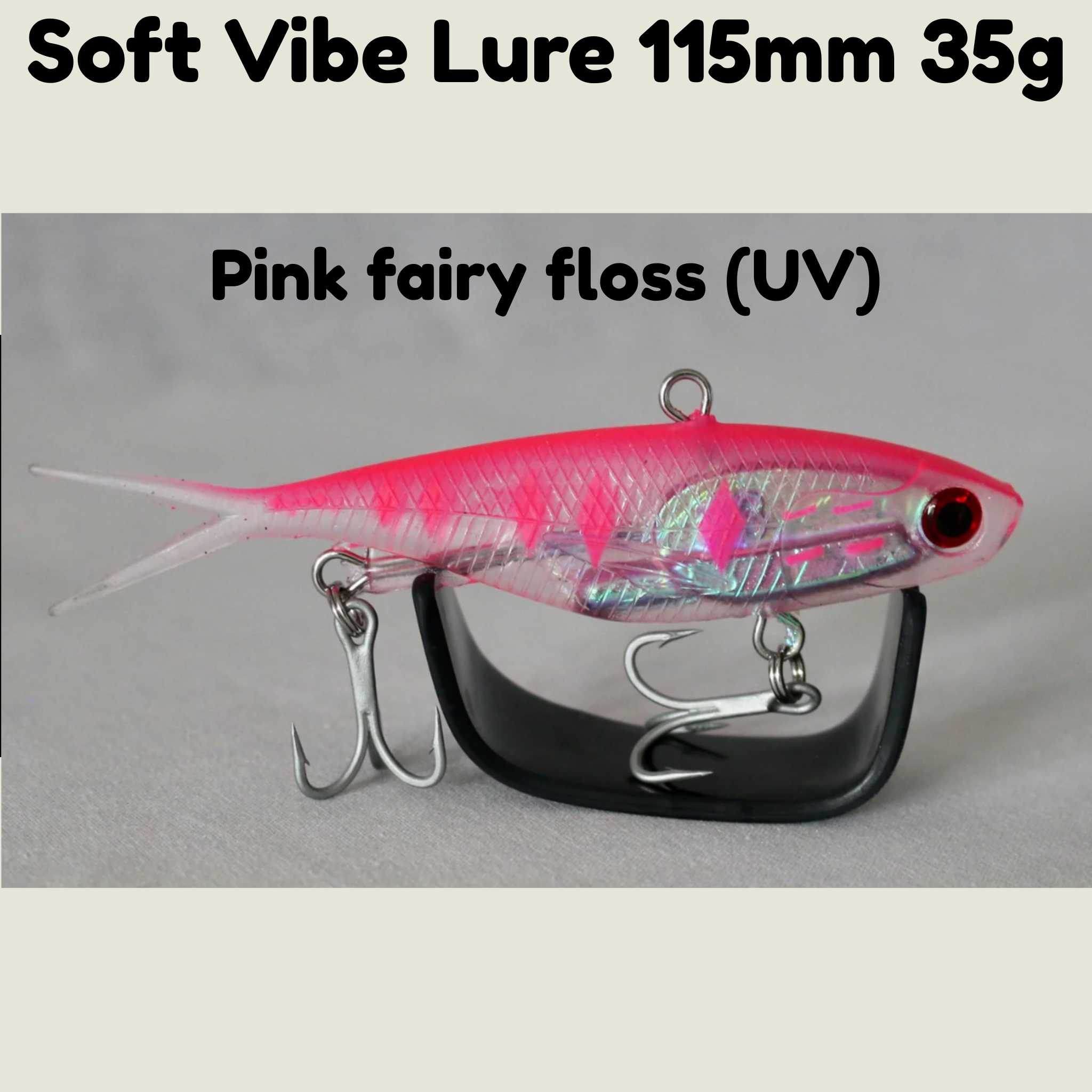 Soft Vibe Lure 115mm 35g Pink Fairy Floss UV - Soft Bodied Fishing Lure ...