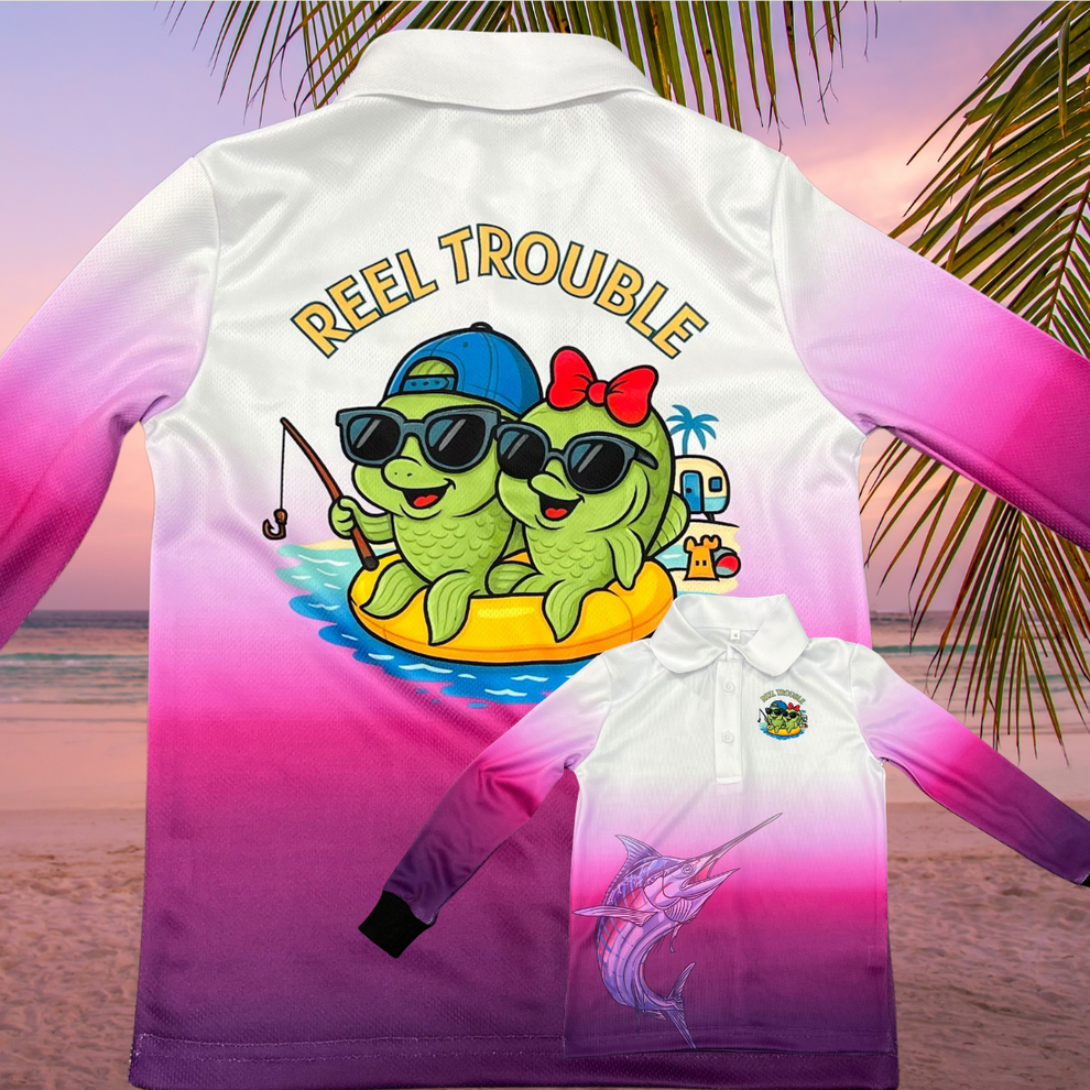 REEL TROUBLE™ Kids Fishing Shirt – Caravans 'n' Barrafans